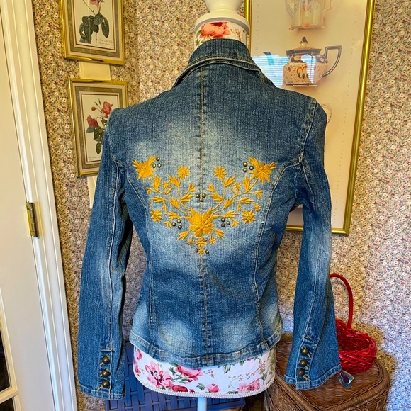 Jackets & Coats | Vintage Inspired Gold Embroidered Studded Jean Jacket ...